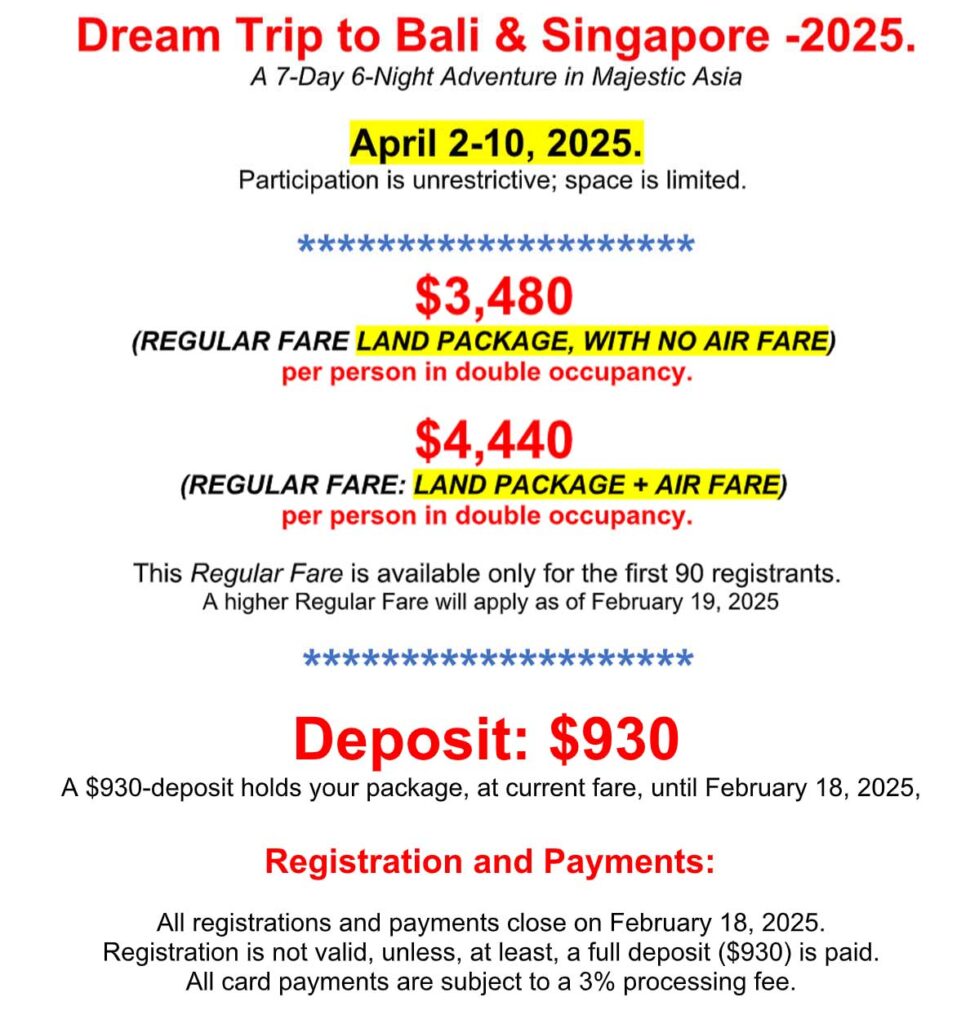 Bali / Singapore Adventure 2025 Information | Travel-O-Ganza